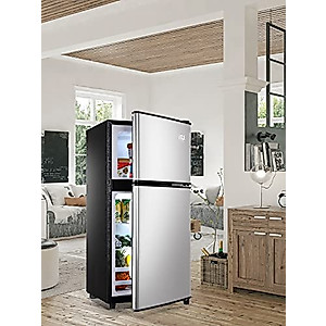 KRIB BLING 3.5 Cu.ft Compact Refrigerators with Freezer, Mini Fridge with 7 Level Temp Adjustable Thermostat, Small Fridge for Apartment, Office, Basement, Silver