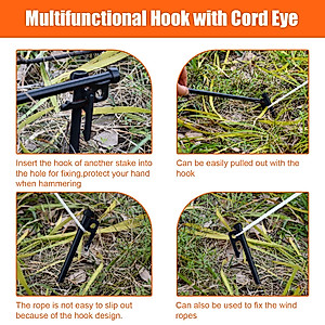 Eurmax USA 10 inch Multiuse Heavy Duty Steel Tent Stakes Tarp Pegs Camping Stakes for Outdoor Camping Canopy and tarp with 4 Ropes 10FT Length,8pcs(Black)