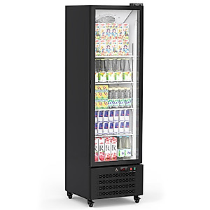 ACONEE Refrigerator Commercial Glass Door Display Upright Freezer, Black