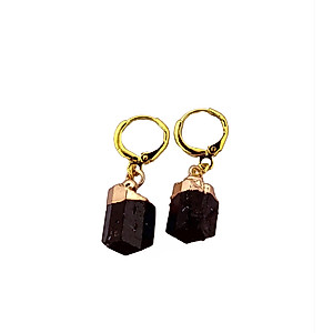 Natural Black Tourmaline Gold Dangle Earrings NBTGDE2