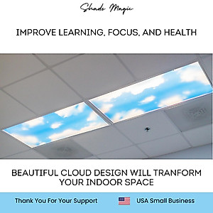 ShadeMAGIC - 4 Pack of Fluorescent Light Covers - 2x4 Film Insert for Ceiling Light Diffuser Panels - Sky Clouds - for Classrooms and Offices - Decorative Lighting (4)