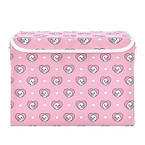 JUNZAN Rubber Duck Heart Valentine Pink Storage Bins with Lids Collapsible Clothes Toys Storage Box with Handle Closet Organizer Home Decor Office Basket