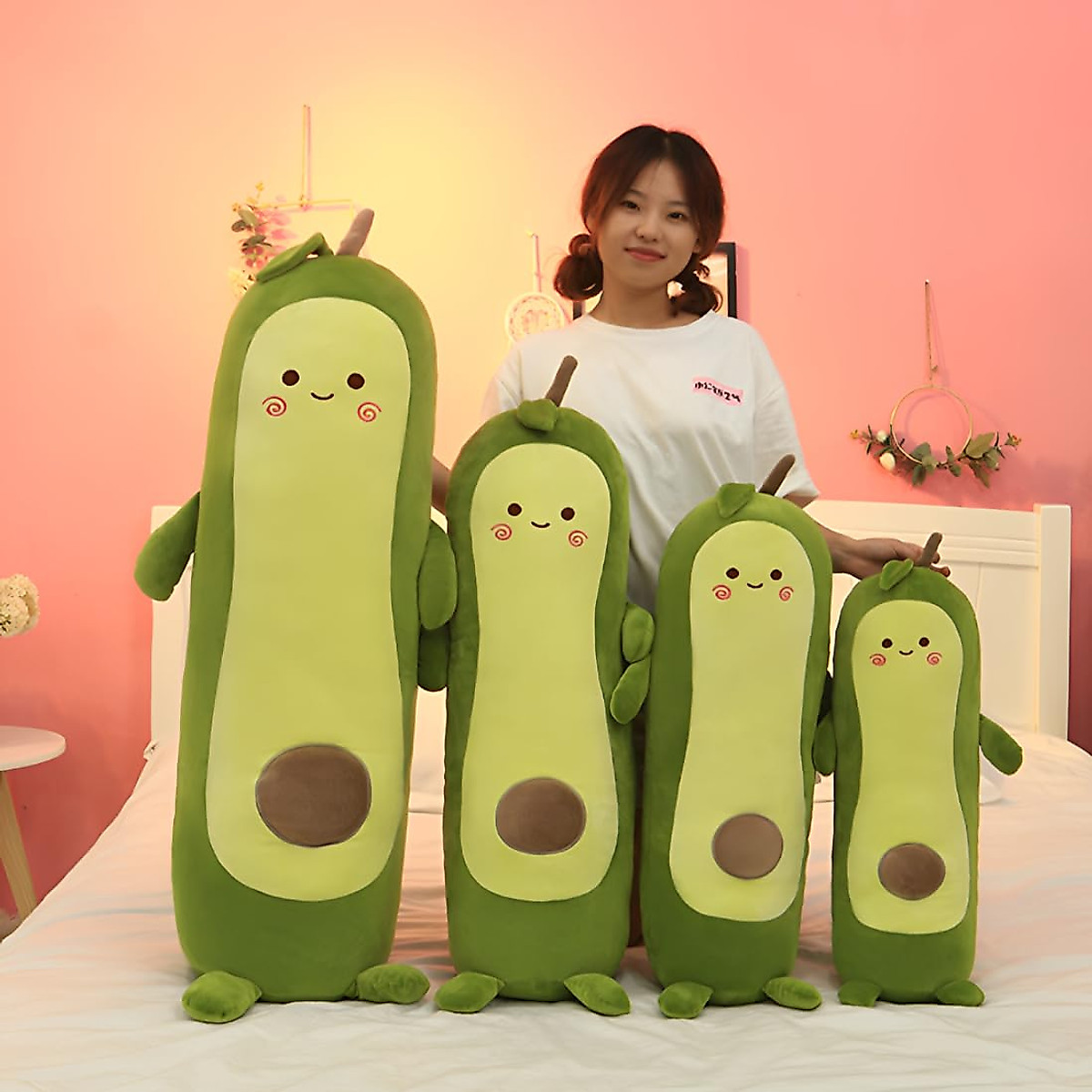 OPHRBU Cute Avocado Stuffed Plush Soft Hugging Pillow Toy，Plush Toy Doll Sleeping Pillow Doll Doll for Ideal Gift for Birthday, Valentine's Day, Christmas (27.5")