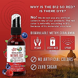 Vitamin B12 Spray | USDA Organic Vitamin B12 Liquid Spray | B12 Vitamin Supplement Liquid for Nerve Function | Liquid Vitamin B12 for Energy Support | Vegan | Non-GMO | Gluten Free | 1 Fl Oz