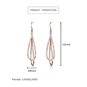 LOVE&CLOVER Earrings for women dangling, Crystal Drop Dangle Earrings Elliptical Ring Teardrop Women Wedding Gift,Rose Gold