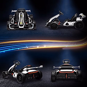 Aosom 24V 7.5 MPH Electric Go Kart with Adjustable Seat, Drifting Car Battery Powered Ride on Toy Outdoor with Slow Start, Button Start, Music, Honking Horn, Lights, for 6-12 Years Old, White