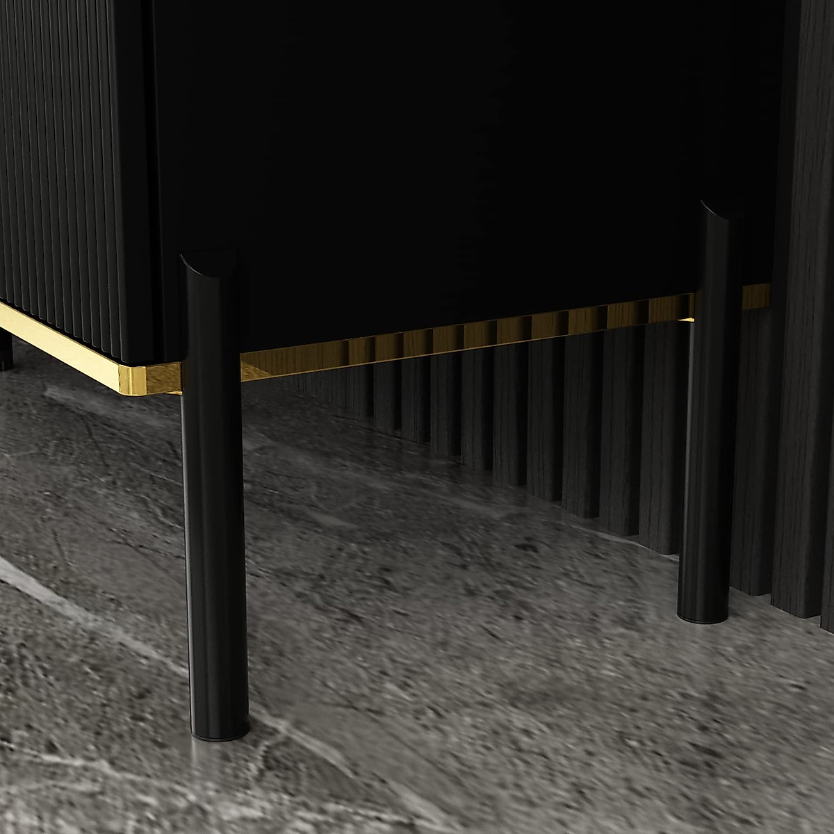 AIEGLE Modern 63" Long Buffet Sideboard Console Table, Kitchen Storage Cabinet with Drawer & 4 Doors, Buffet Server Bar Decorative Cupboard for Dining Living Room Entryway, Black & Golden