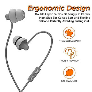 MAXROCK Sleeping Headphones, in-Ear Soundproof Earplug Soft Earbuds with Mic Noise Cancelling Sleep Earphones Earpods for Side Sleeper, Insomnia, Snoring, Air Travel, Bedtime Listening… (Gray)