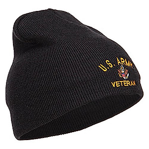 e4Hats.com US Army Veteran Military Embroidered Short Beanie - Black OSFM