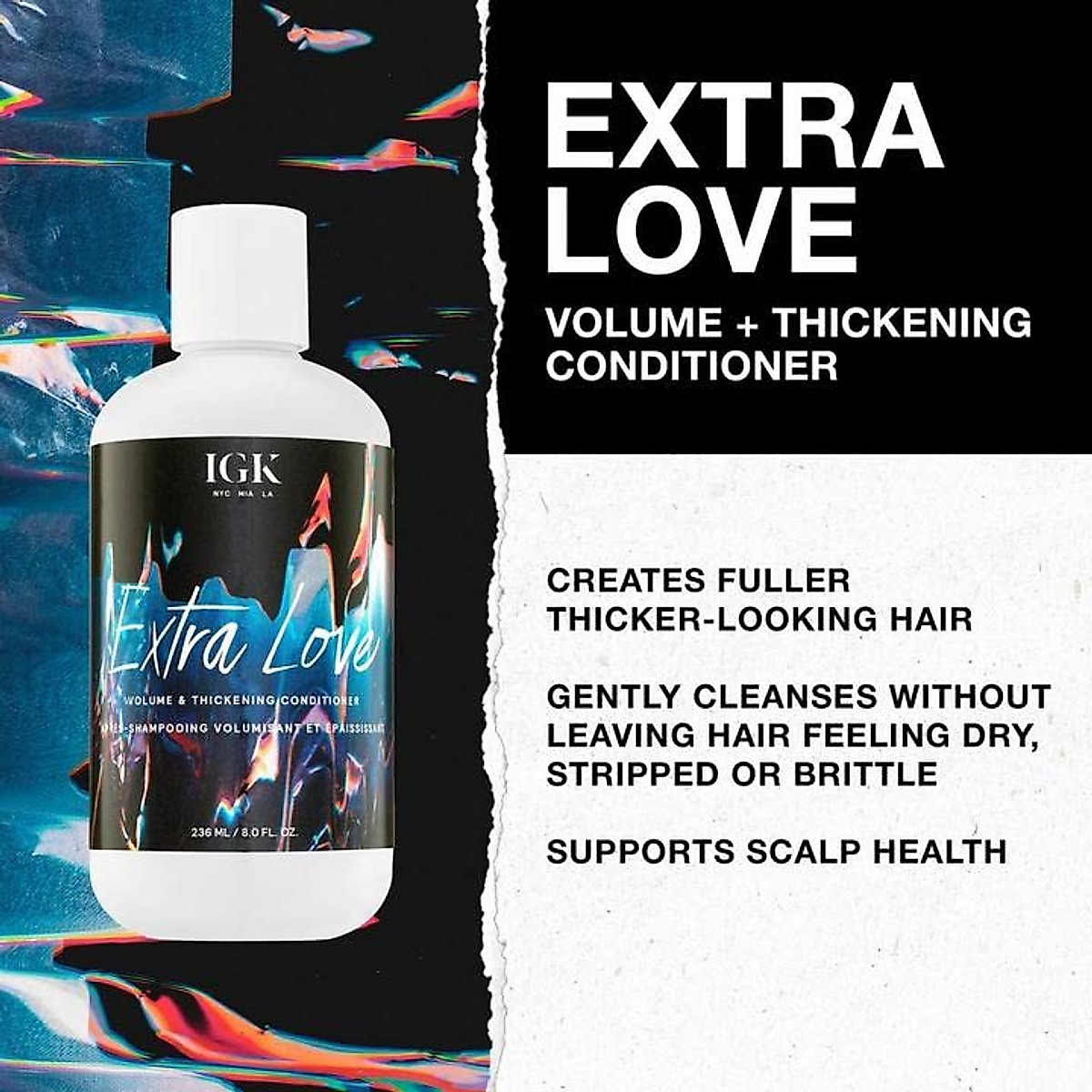 IGK EXTRA LOVE Volume & Thickening Conditioner | Lightweight + Supports Scalp + Balance Oil | Vegan + Cruelty Free | 8 Oz