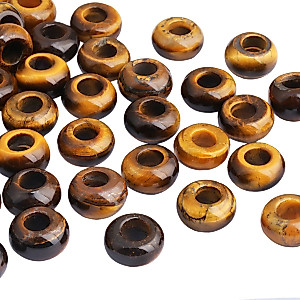 TUMBEELLUWA 40pcs Crystal Stone Large Hole Beads for Jewelry Making Macrame Beads for Hair Braids(14mmx8mm), Tiger's Eye Stone + Rose Quartz + Picasso Jasper + Yellow Jade