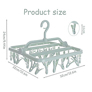 OIPKKUI Clothes Drying Racks, Foldable Laundry Drying Hanging Rack with 32 Clips Foldable Laundry Clip Hanger Underwear Hangers for Socks Towels Bras (Light Green)