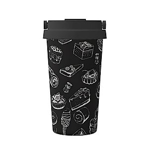 WANGXUEE Pastries On Chalkboard Print 500ml Stainless Steel Travel Tumbler Double Wall Vacuum Insulated Coffee Mug