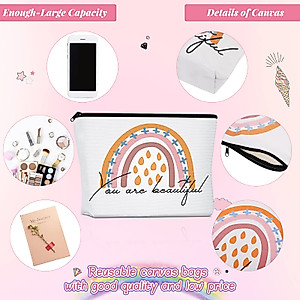 Saintrygo 4 Pcs Rainbow Cosmetic Bag Teacher Nurse Inspirational Gift Bags for Women Girls You Are Loved Beautiful Kind Makeup Bag Bulk Personalized Canvas Purse Pouch for Toiletry Travel(Fresh)