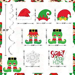 K KUMEED 20 Pcs Santa I Know Him Theme Party Hanging Swirls Elf Ceiling Hanging Decor for Christmas Party Decorations Baby Shower Xmas Decor