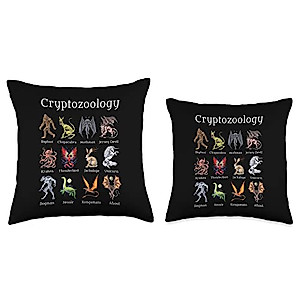 Cryptozoology Cryptid Fantasy Creatures Clothing Cryptozoology Cryptid Creatures Fantasy Mythical Monsters Throw Pillow, 18x18, Multicolor