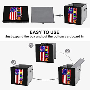 Autism Awareness USA Puzzle Flag Large Cubes Storage Bins Collapsible Canvas Storage Box Closet Organizers for Shelves