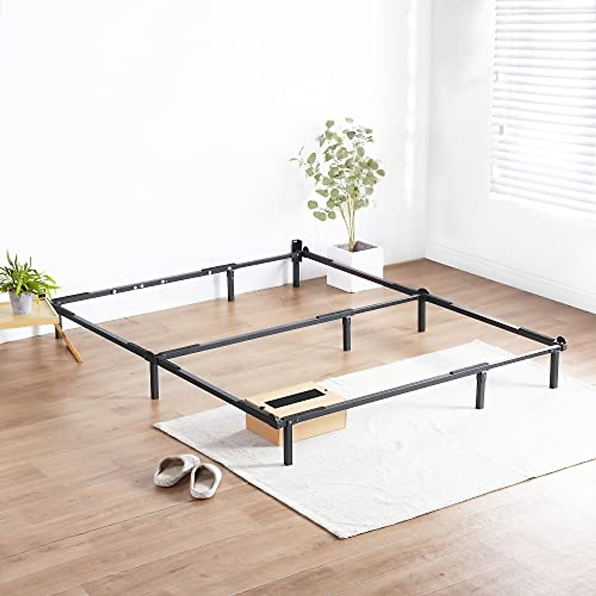 Olee Sleep 7 Inch Dura Metal Compact Steel Bed Frame, Adjustable for Full Queen King, Tool Free, Easy Assembly, Non Slip for Mattress & Box Spring