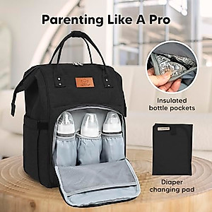 KeaBabies Baby Diaper Bag Backpack - Baby Bag for Boys, Girls, Waterproof Multi Function Baby Backpack, Large Diaper Bags for Baby Girl, Baby Boy, Travel Diaper Bag with Changing Pad (Trendy Black)