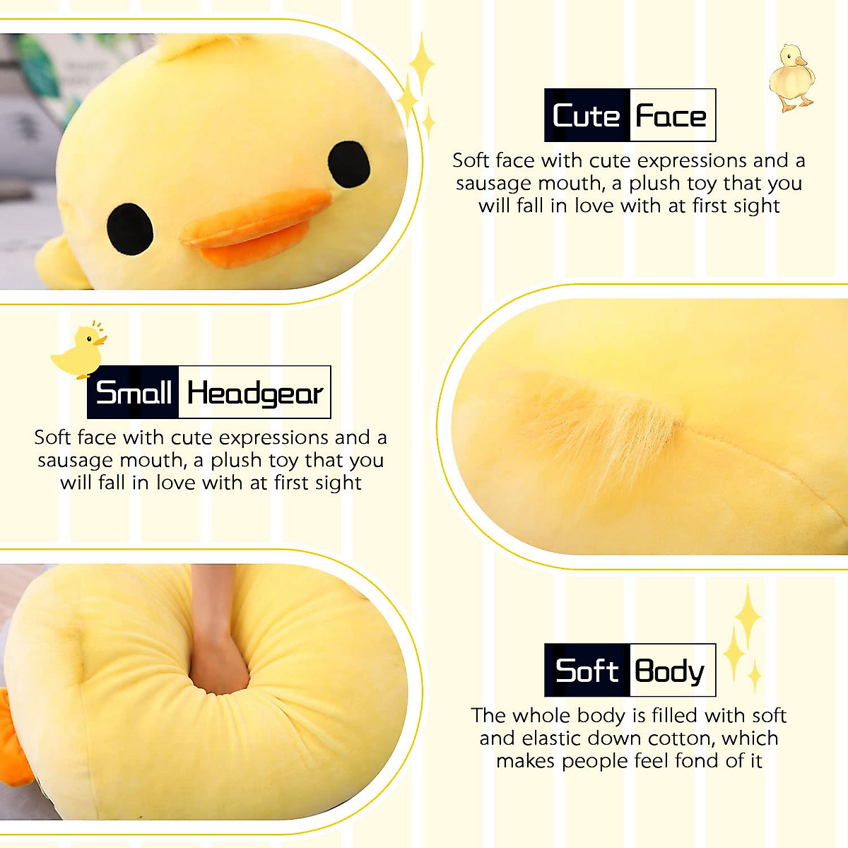 PUEENOD Duck Plush Toy, Duck Plushie Stuffed Animal Toy Gifts for Kids Yellow 15Inch
