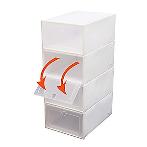 20 PCS Shoe Storage Boxes,Clear Plastic Clamshell Shoebox Stackable Shoe Organizer Foldable Display Box Container Closet Shelf Shoe Organizer,Need to Assemble (Angel White Large Round Holes)