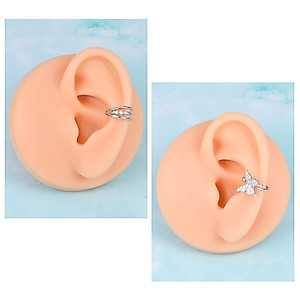 JFORYOU Ear Cuff Butterfly Flower CZ Fake Helix Cartilage Clip On Wrap Earrings Fake Lip Ring Non-Piercing Adjustable Men Women