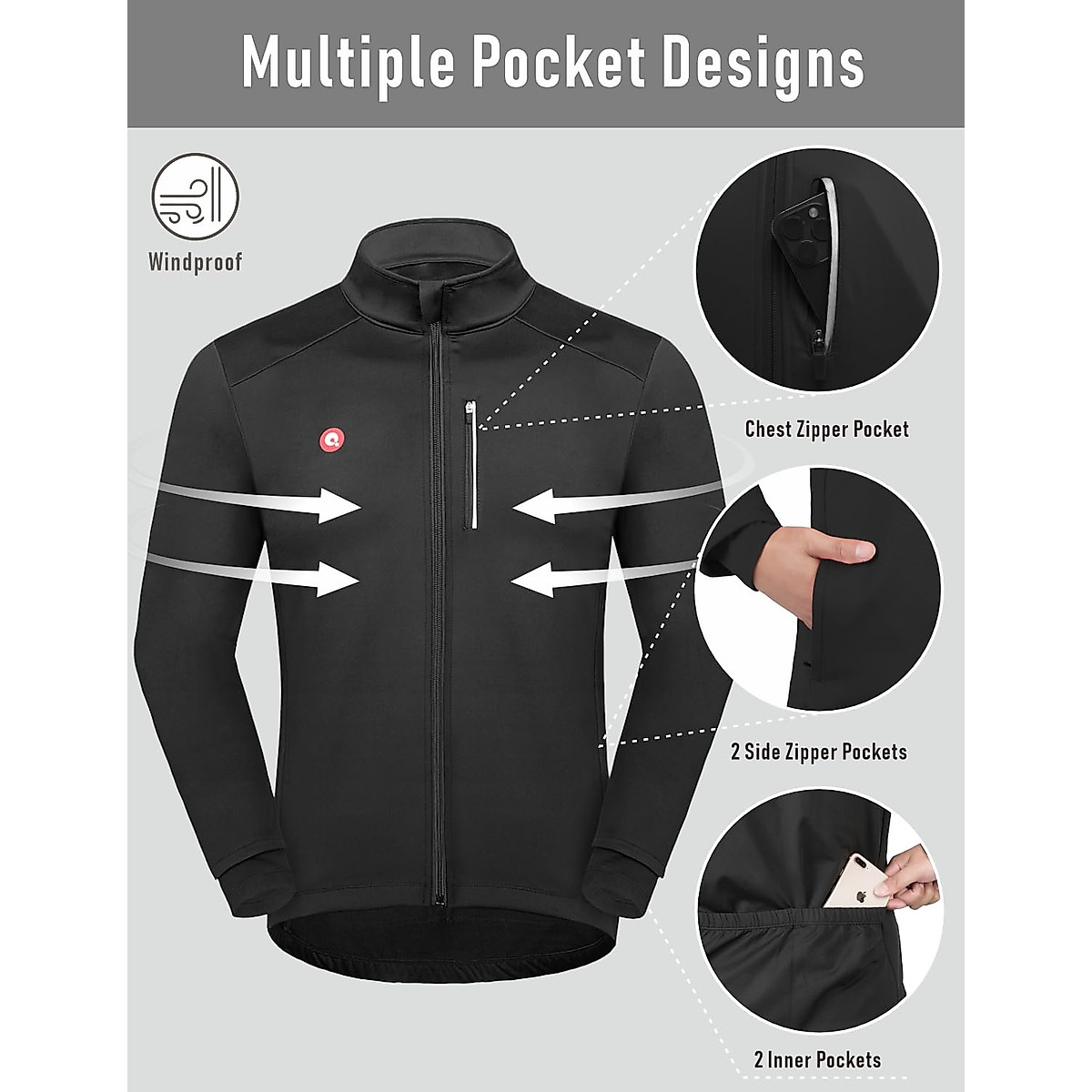 Przewalski Cycling Bike Jackets for Men Winter Thermal Running Jacket Windproof Breathable Reflective Softshell Windbreaker