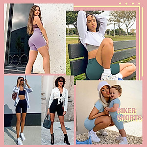 FULLSOFT 4 Pack Biker Shorts for Women – 5" High Waist Tummy Control Workout Yoga Running Compression Exercise Shorts with Pockets(4 pack Black/Pink/Ins Green/Blue,Small-Medium)