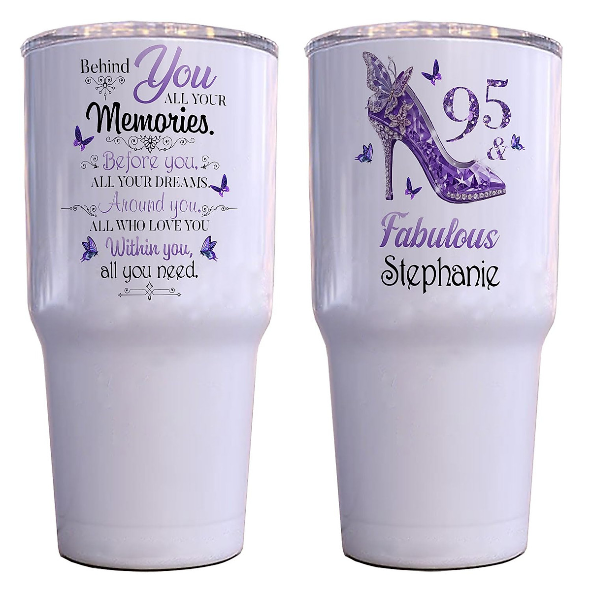 Bling High Heels 95 & Fabulous Since 1930, Amazing 95th Birthday Gift Tumbler For Girl Or Woman Customized Name Tumbler Personalized With Lid Engraved 30oz Lid