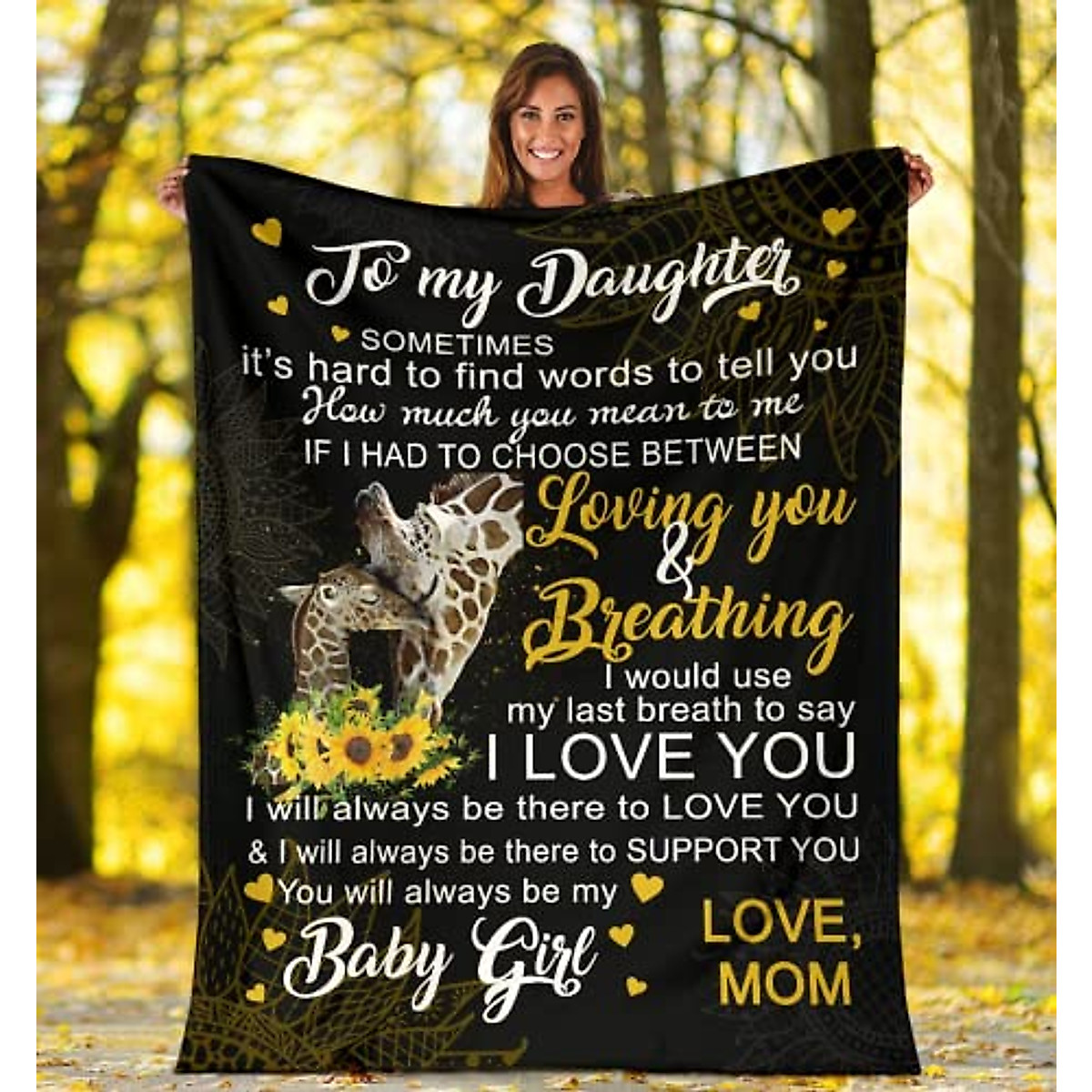 Personalized Giraffe to My Daughter Blanket How Much You Mean Me Fleece Throw for from Mom Custom Name Sunflower Themed Bed Gifts Christmas Birthday Graduation, Multicolor