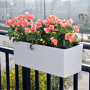 Fasmov 2 Pack Rectangle Self Watering Planter with Water Level Indicator, 16x 5.5 Inch Window Gardening Box, Decorative Planter Pot for All House Plants Flowers Herbs, Decorative Planter Pot