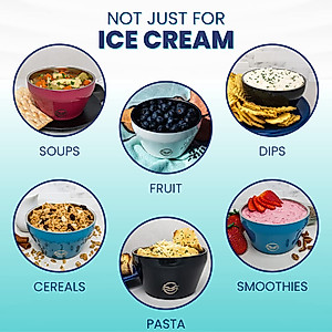 CALICLE - Insulated Ice Cream Bowl Set with Lid, Double Wall Vacuum Insulated Stainless Steel, for Cold and Hot Foods (Cereals, Soups, Snacks, Dips) - 12oz, Set of 2 (Pink Hibiscus/Blue Seas)