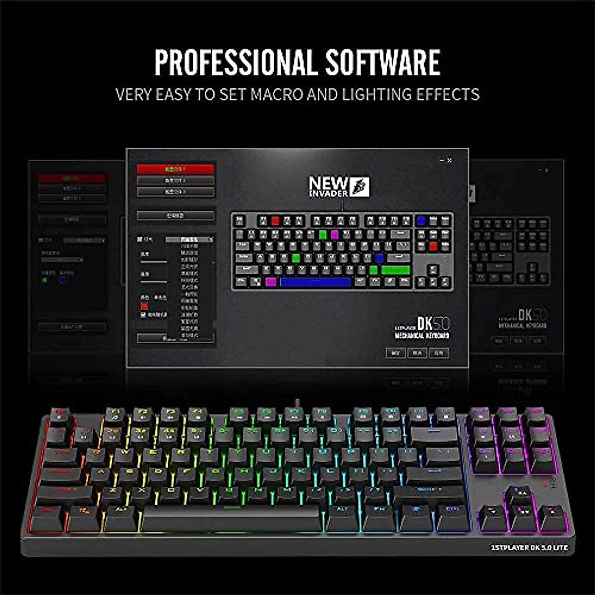 1ST PLAYER TKL RGB Gaming Mechanical USB Wired Keyboard DK5.0 LITE with Cherry MX Blue Switches Equivalent, Compact 87 Keys Tenkeyless LED RGB Backlit Computer Laptop Keyboard for Windows PC Gamers