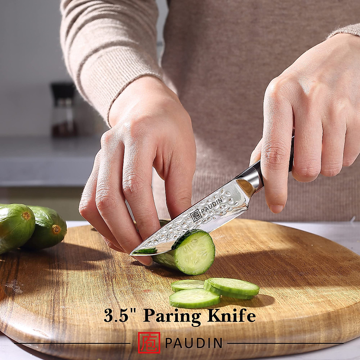 PAUDIN Paring Knife, 3.5 Inch Paring Knives for Kitchen, Fruit Knife, Tomato Knife, Sharp High Carbon Stainless Steel Fruit Carving Knife with Ergonomic ABS Handle, Handcrafted Peeling Knife