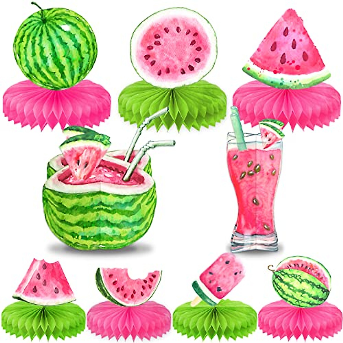 10 Pcs Watermelon Party Supplies One in a Melon Honeycomb Centerpieces for Summer Fruit Party Decorations Pink Watermelon Table Honeycomb for Birthday Wedding Party Baby Shower Supplies Favors