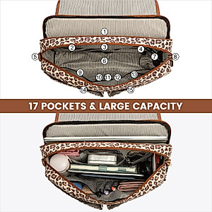 LOVEVOOK Laptop Bag for Women, Large Capacity Computer Bags Cute Shoulder Messenger Bag, Business Work Bags Tote Briefcase Purse Laptop Sleeve Case, 15.6inch, Leopard Print-Brown Pro