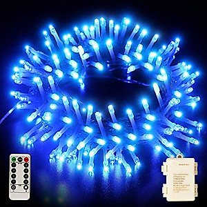 [Remote Control] Fairy String Lights Battery Operated, 33FT 100 LED Christmas Lights IP65 Waterproof with Timer, Memory Function and 8 Lighting Modes for Indoor Outdoor Xmas Halloween Wedding - Blue