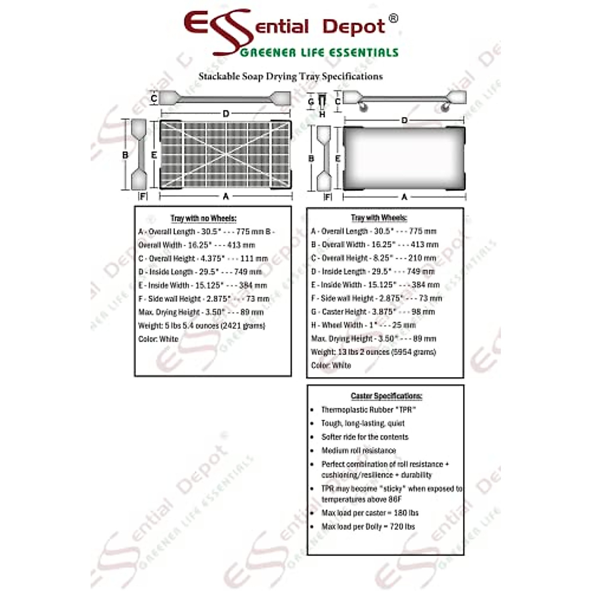Essential Depot Drying Tray Stackable - Herb, Food or Soap - 60 Trays (no Wheels) on 1 Pallet - Each Tray can Hold up to 40lbs - Made in The U.S.A.