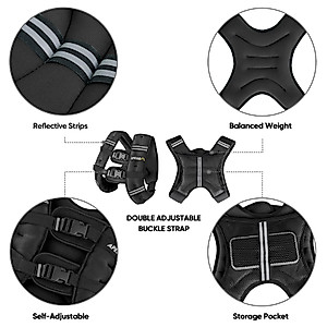 APEXUP Weighted Vest with 5lbs/10lbs/15lbs/20lbs/25lbs/30lbs Weights and Reflective Stripe, Weight Vest Men Women for Workout, Strength Training, Running (Black, 15lbs)