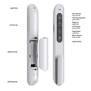 Wireless Presenter Remote, RF 2.4GHz USB Presentation Remote Control PowerPoint Presentation Clicker for Keynote/PPT/Mac/PC … (White)
