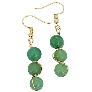 Nupuyai Stone Drop Earrings for Women, Wire Wrapped Triple Ball Beaded Dangle Hook Earrings for Ladies, Green Aventurine