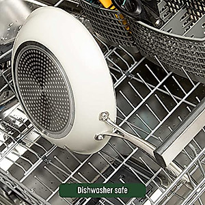 Goodful Ceramic Nonstick 11 Inch Frying Pan, Dishwasher Safe Pots and Pans, Comfort Grip Stainless Steel Handle, Skillet Made without PFOA, Cream