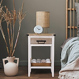 RUSTOWN Farmhouse Bedside Table Set of 2, Rustic Nightstand with Drawers and Open Shelf, Side Table End Tables for Bedroom/Living Room/Lounge (Vintage White)