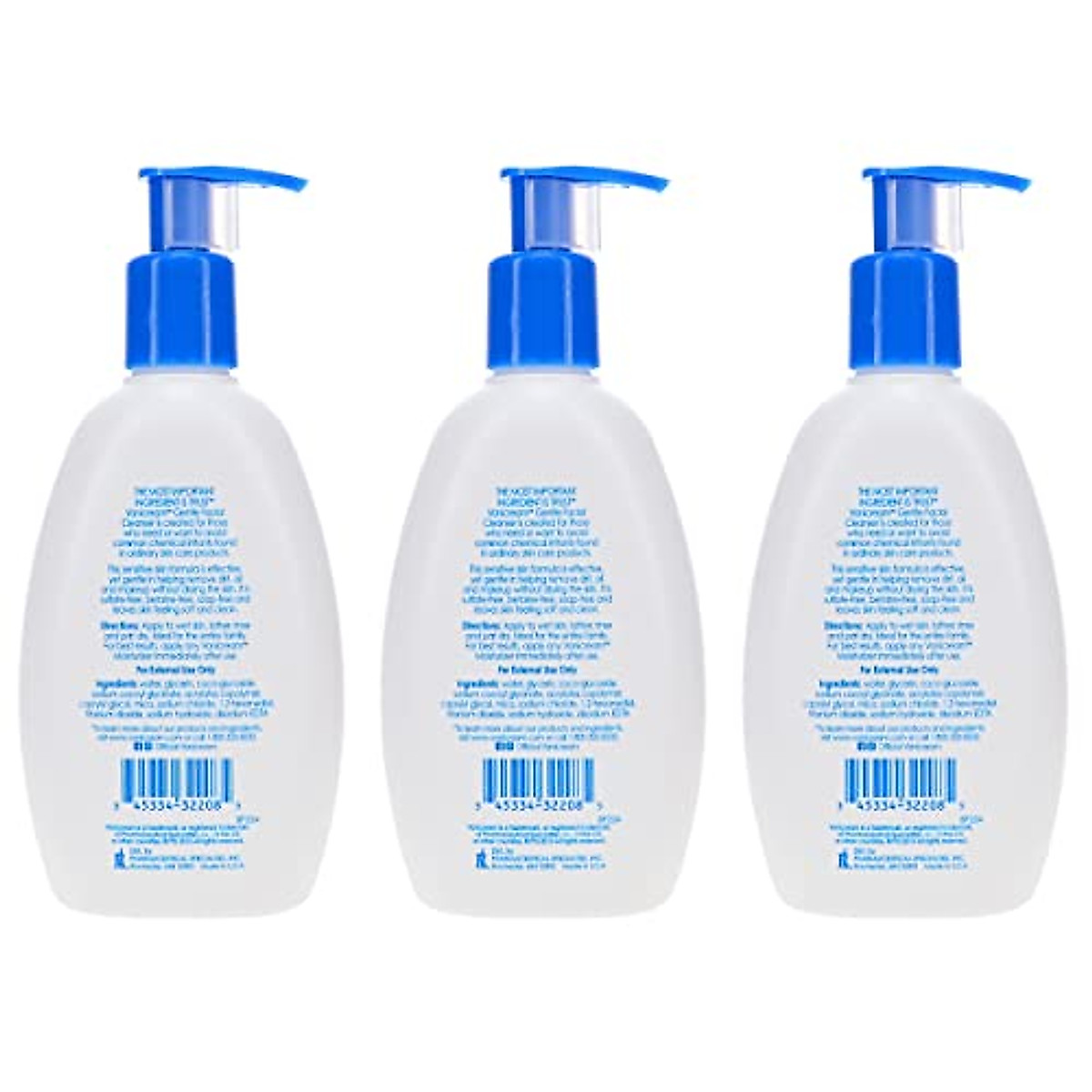 Vanicream Gentle Facial Cleanser for Sensitive Skin, 8 Oz (Pack of 3), Unscented, 24 Fl Oz