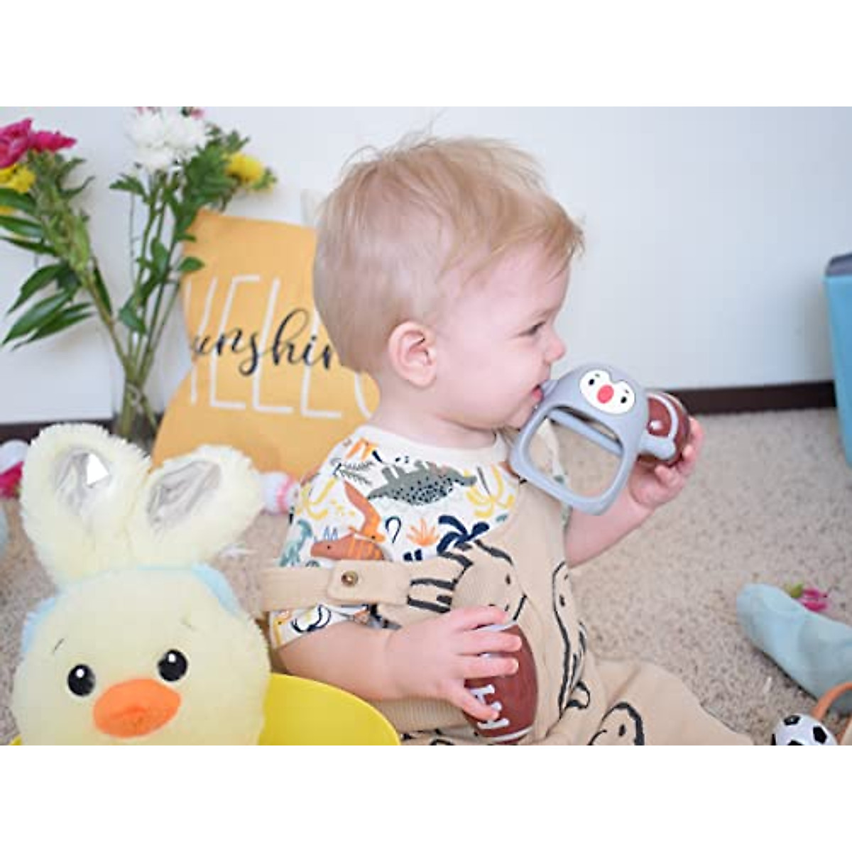 Smily Mia Penguin Buddy Never Drop Silicone Teething Toys for Babies 0-6month,Infant Hand Teether Pacifiers for 0-6Months Breastfeeding Babies, Easter Baby Basket Stuffers for 3-6Months,Light Blue