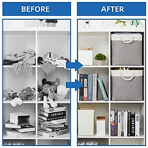 Temary Baskets for Organizing, 2 Pack Storage Baskets Large Fabric Baskets with Handles, Decorative Baskets for Gifts Empty for Home (White&Grey,16Lx12Wx12H Inches)