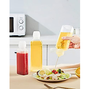 EPIPHANY Condiment Squeeze Bottles 16 Oz,with Flip Top Cap,Hot Sauce Bottles Squeeze,Perfect For Condiments, Oil, Icing, Liquids–Set Of 5 With Extra 1 Silicone Funnel, 8 Chalk Labels And 1 Pen…