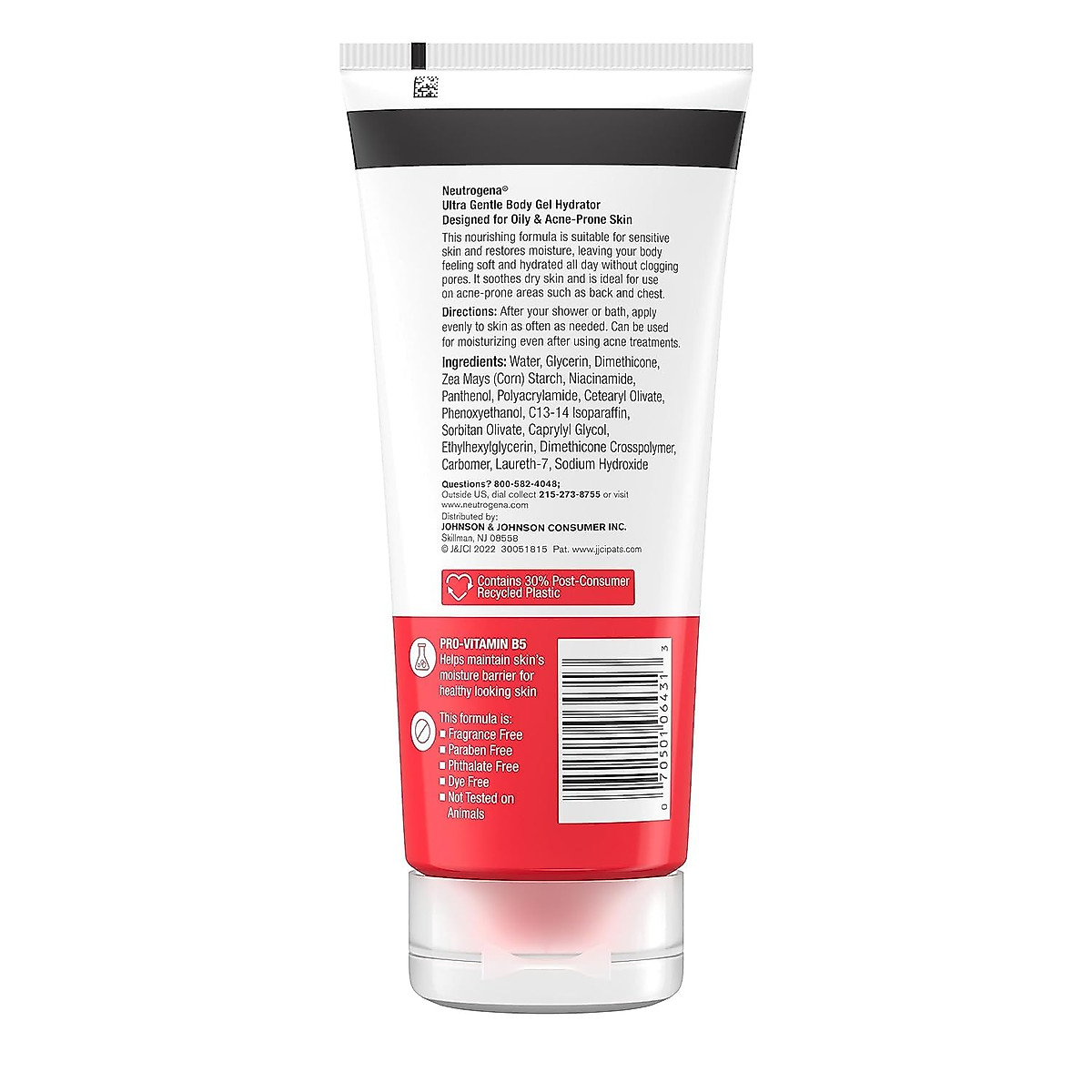 Neutrogena Ultra Gentle Body Gel Hydrator with Pro-Vitamin B5 & Niacinamide Designed for Acne-Prone & Oily Skin, Body Gel Cream Moisturizes Without Clogging Pores, Fragrance-Free, 7.0 oz