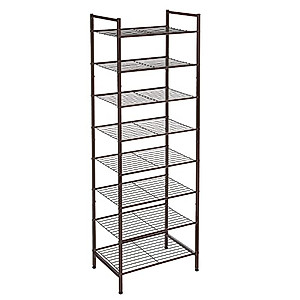 SONGMICS Shoe Rack 8 Tier Tall Shoe Storage Organizer, Sturdy Metal Narrow Shoe Rack Shelf for Closet Entry Small Space, Slim Shoe Stand Holder for 16-24 Pairs, Stackable Vertical Shoe Tower, Bronze