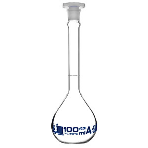 EISCO Volumetric Flask, 100ml - Class A, ASTM - Tolerance ±0.08ml - Polypropylene Stopper - Single, White Graduation - Borosilicate Glass